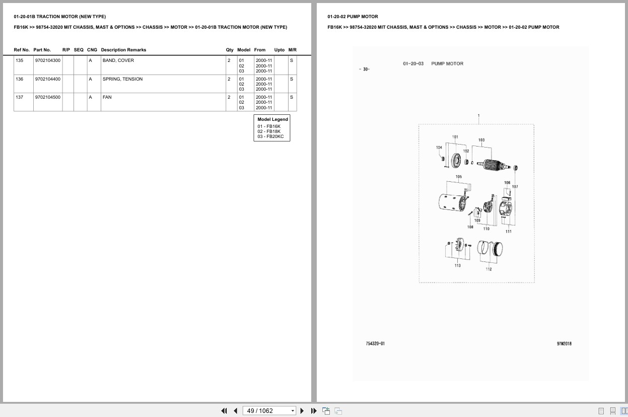 Mitsubishi Forklift FB16K Europe Parts Catalog