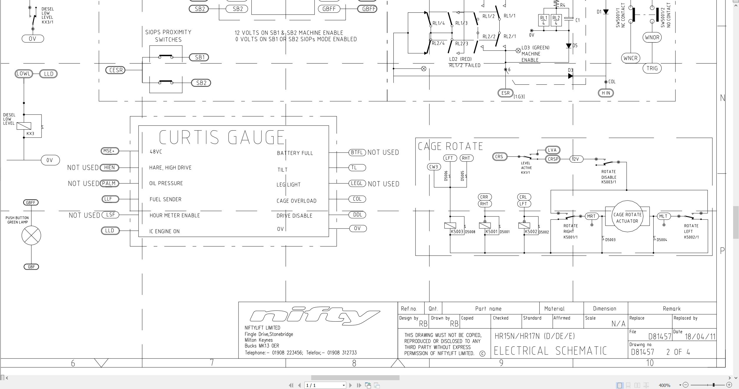 NIFTYLIFT Articulating Boom Lifts HR17N 22235 Operating Parts Manual ...
