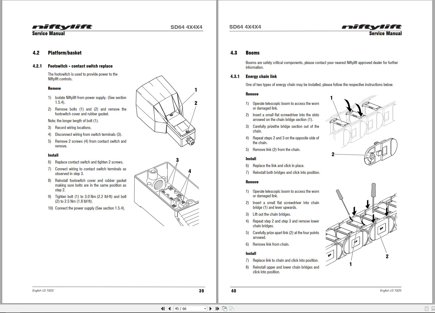 NIFTYLIFT Articulating Boom Lifts SD64 47665 Operating Service Parts ...