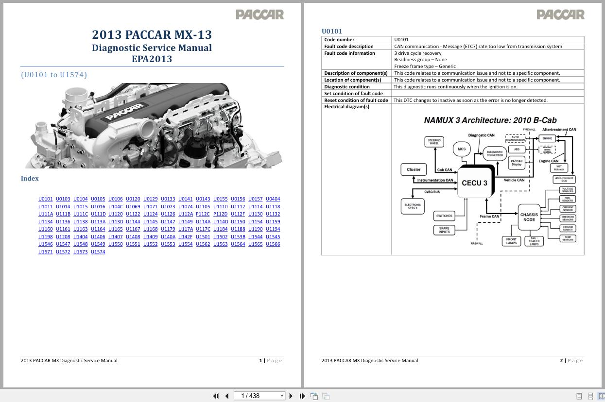 PACCAR Engine MX-13 EPA2013 U0101 to U1574 Diagnostic Service Manual 2013