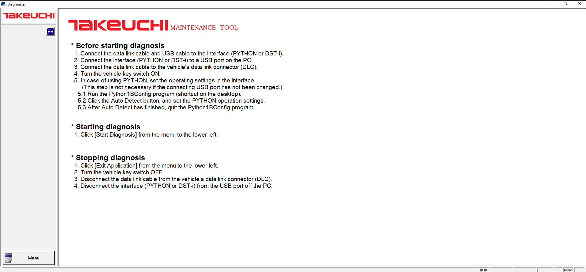 Takeuchi Diagmaster Ver 25.07.01 Diagnostic Software