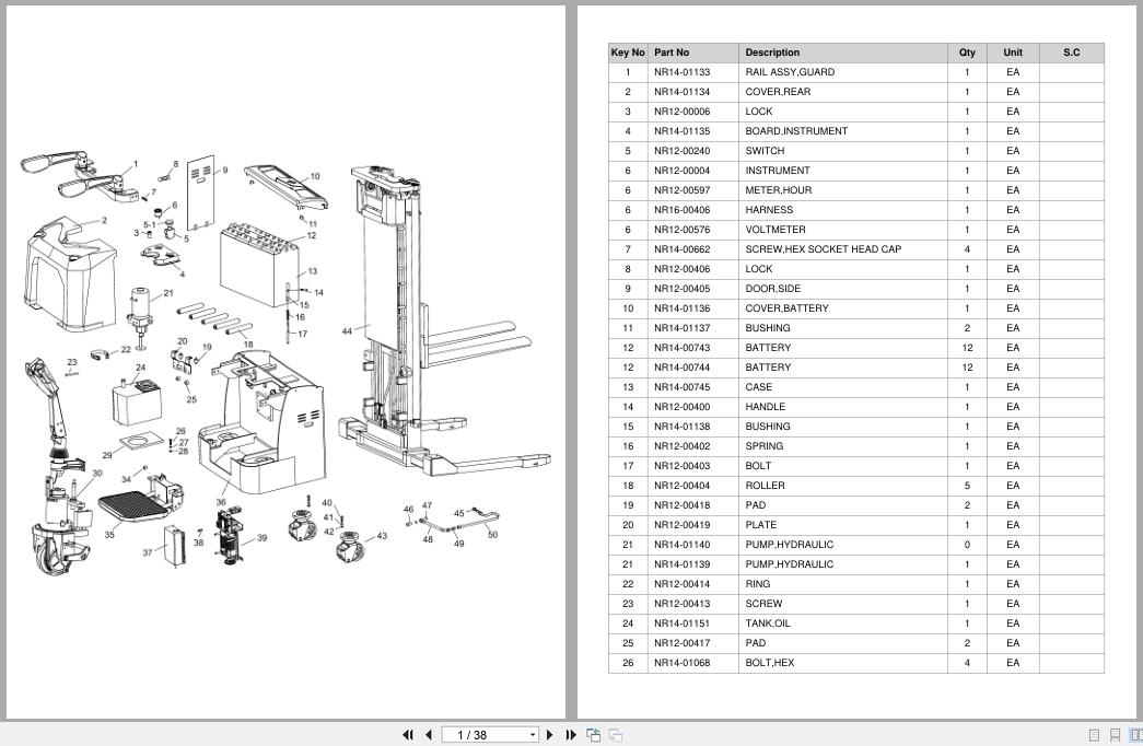 Doosan Platform Stacker BPS15S-7 Equipment Parts Catalog SB1173