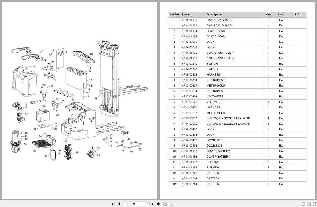 Doosan Platform Stacker BPSE15S-7 Equipment Parts Catalog SB1172