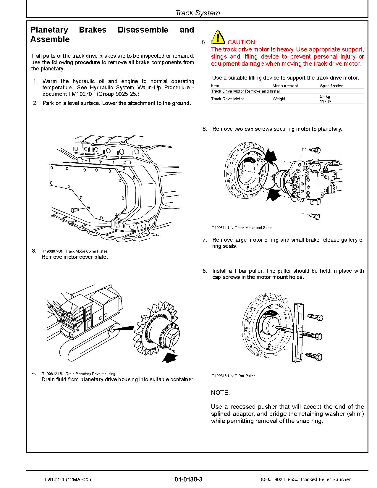 John Deere 853J 903J 953J Tracked Feller Bunchers Repair Manual TM10271