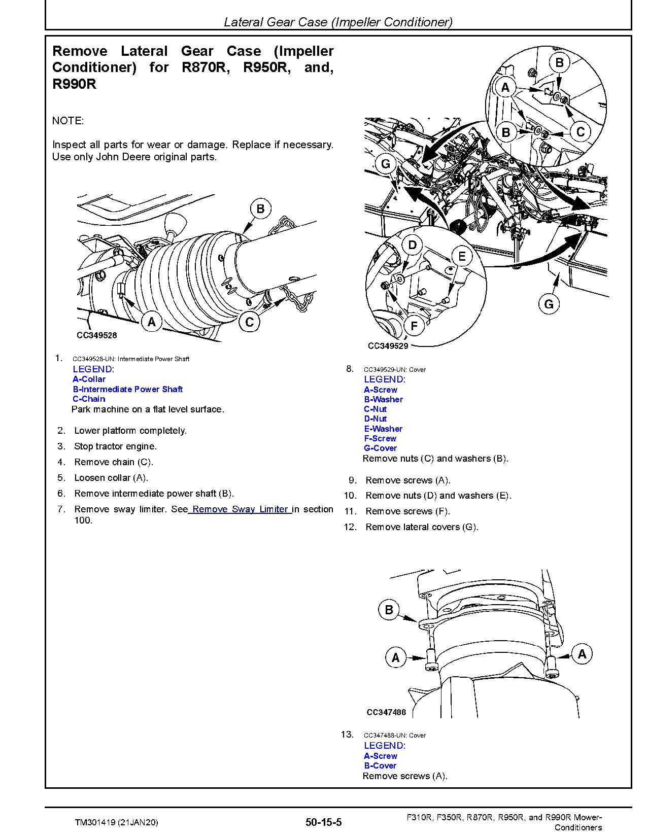 John Deere F310R F350R R870R R950R R990R Mower-Conditioners Technical ...