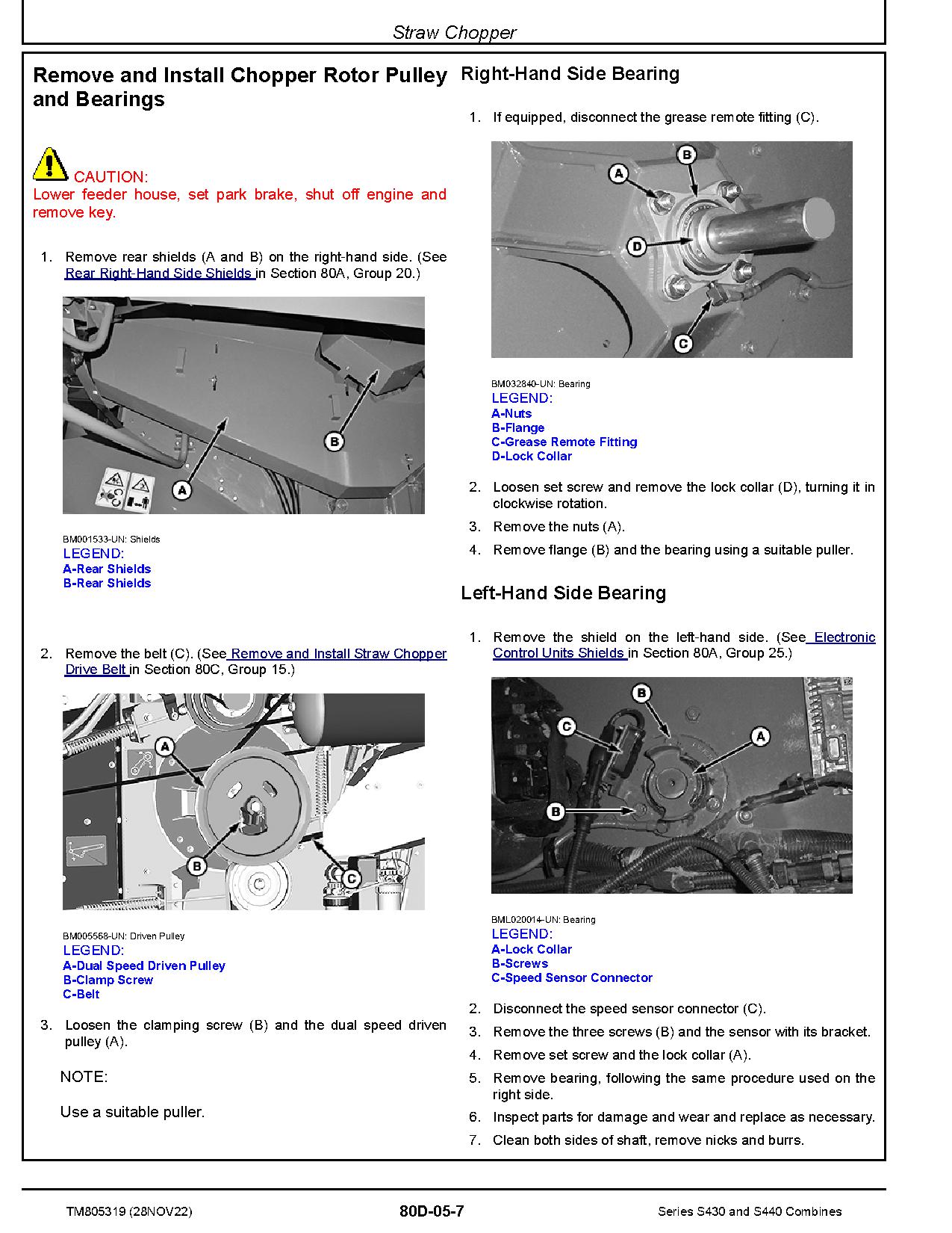 John Deere S430 S440 Combines Repair Manual TM805319