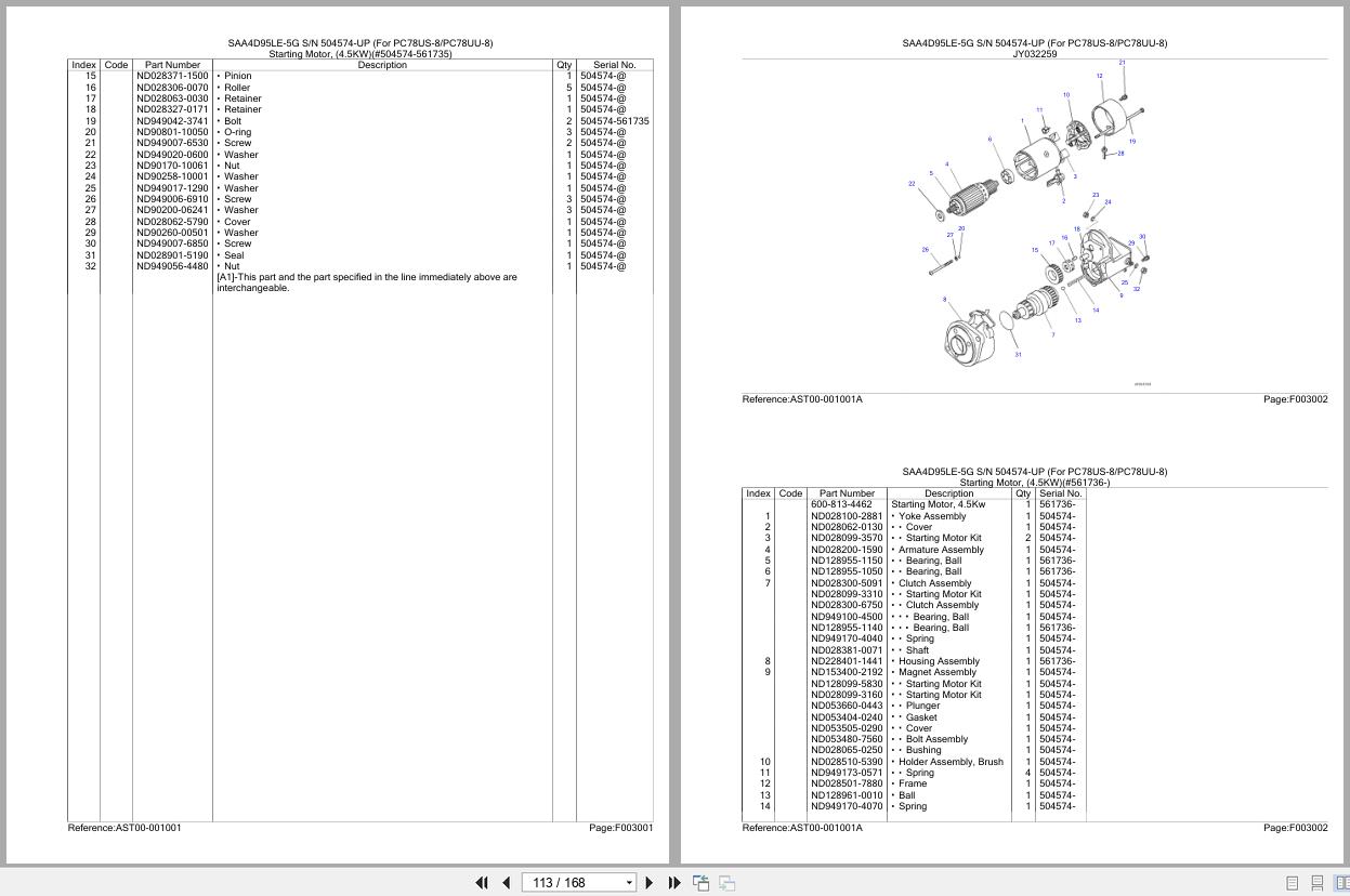 Komatsu Engine SAA4D95LE-5G 504574-UP Parts Catalog