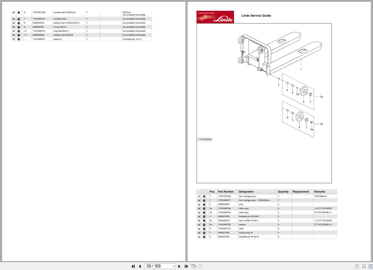 Linde Forklift ML Series ML1167-02 Parts Catalog