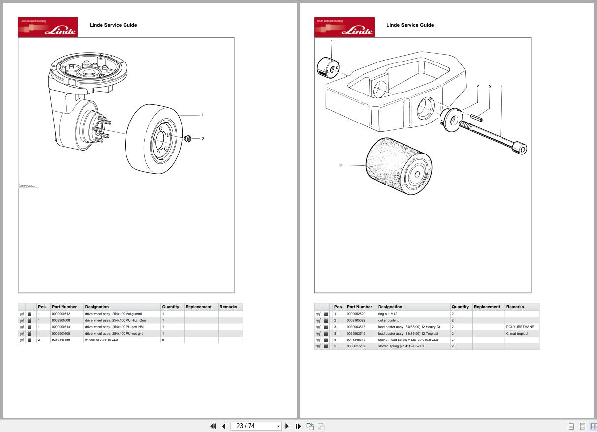 Linde Forklift V Series V1110-01 V08-01 V08-02 Parts Catalog