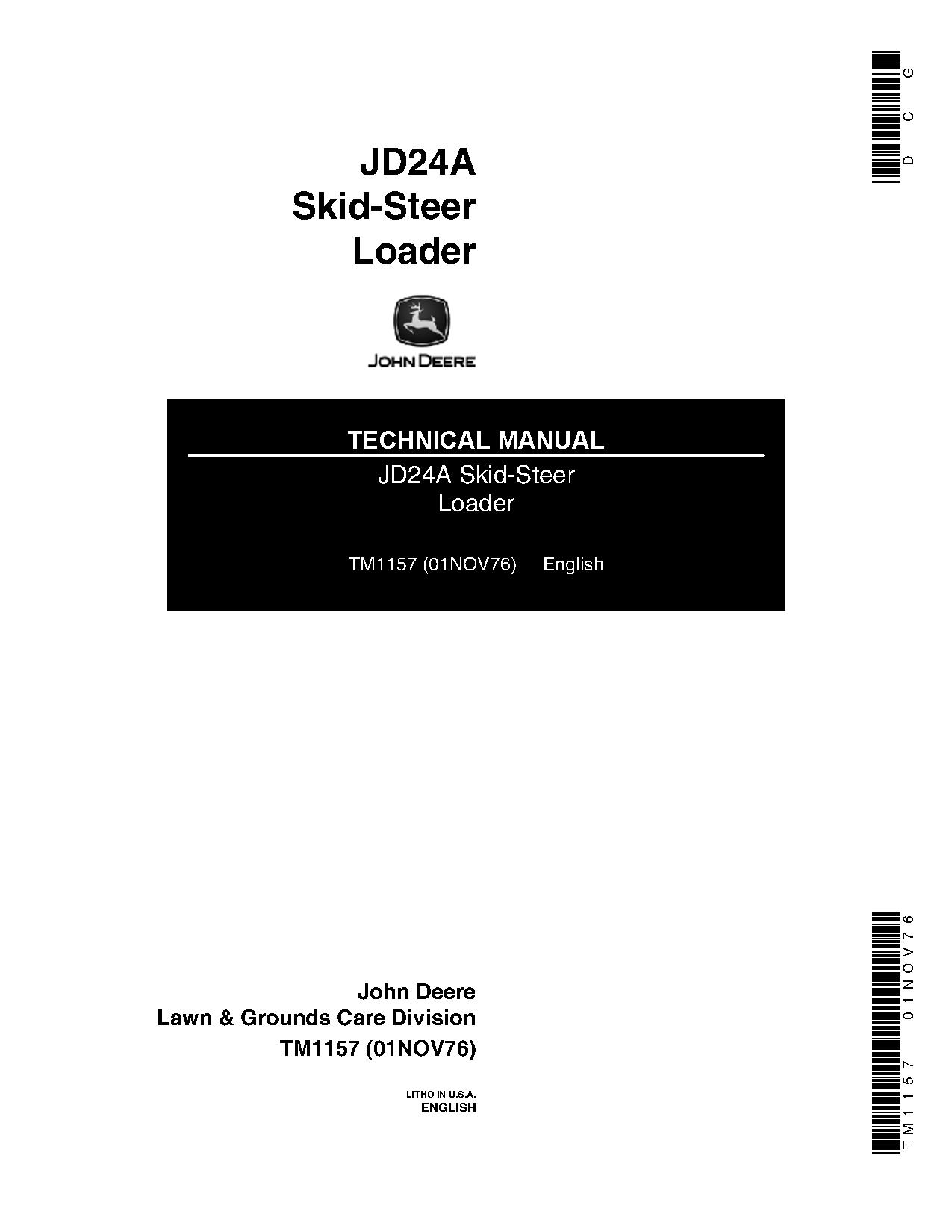John Deere 24A JD24A Skid Steer Loaders Technical Manual TM1157