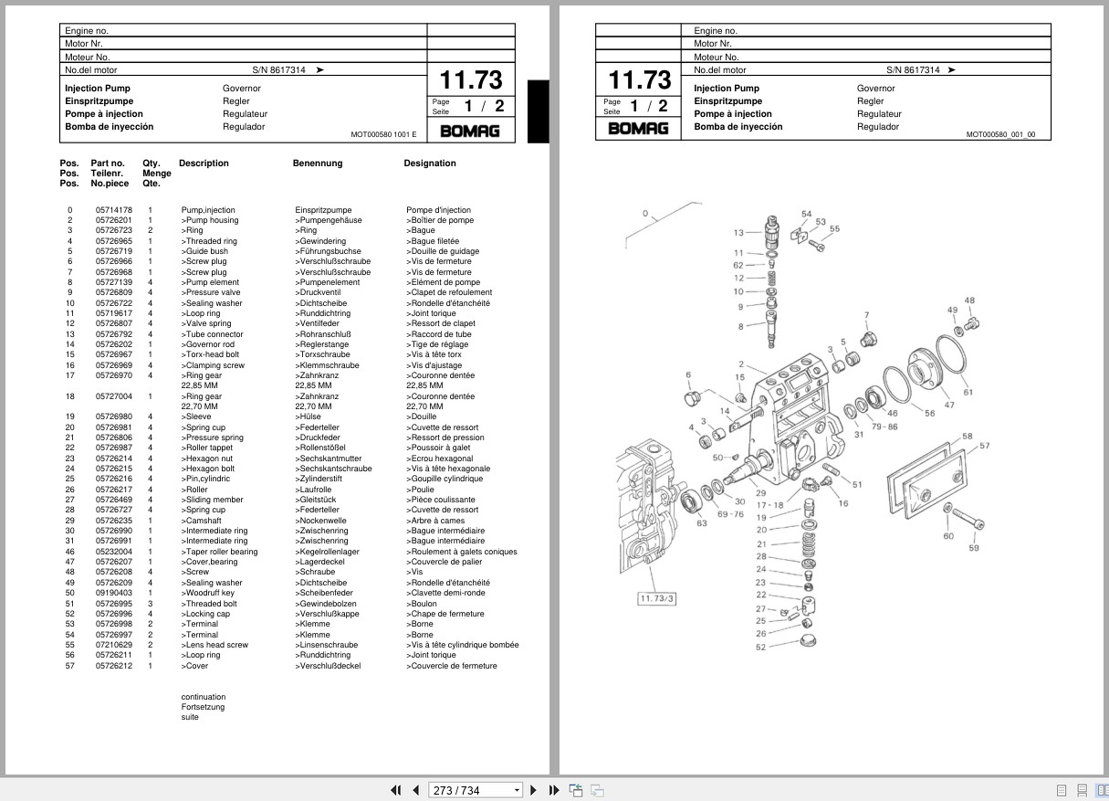 Bomag Tandem Vibratory Roller BW 161 AD-2 Spare Parts Catalog 2001 EN DE FR