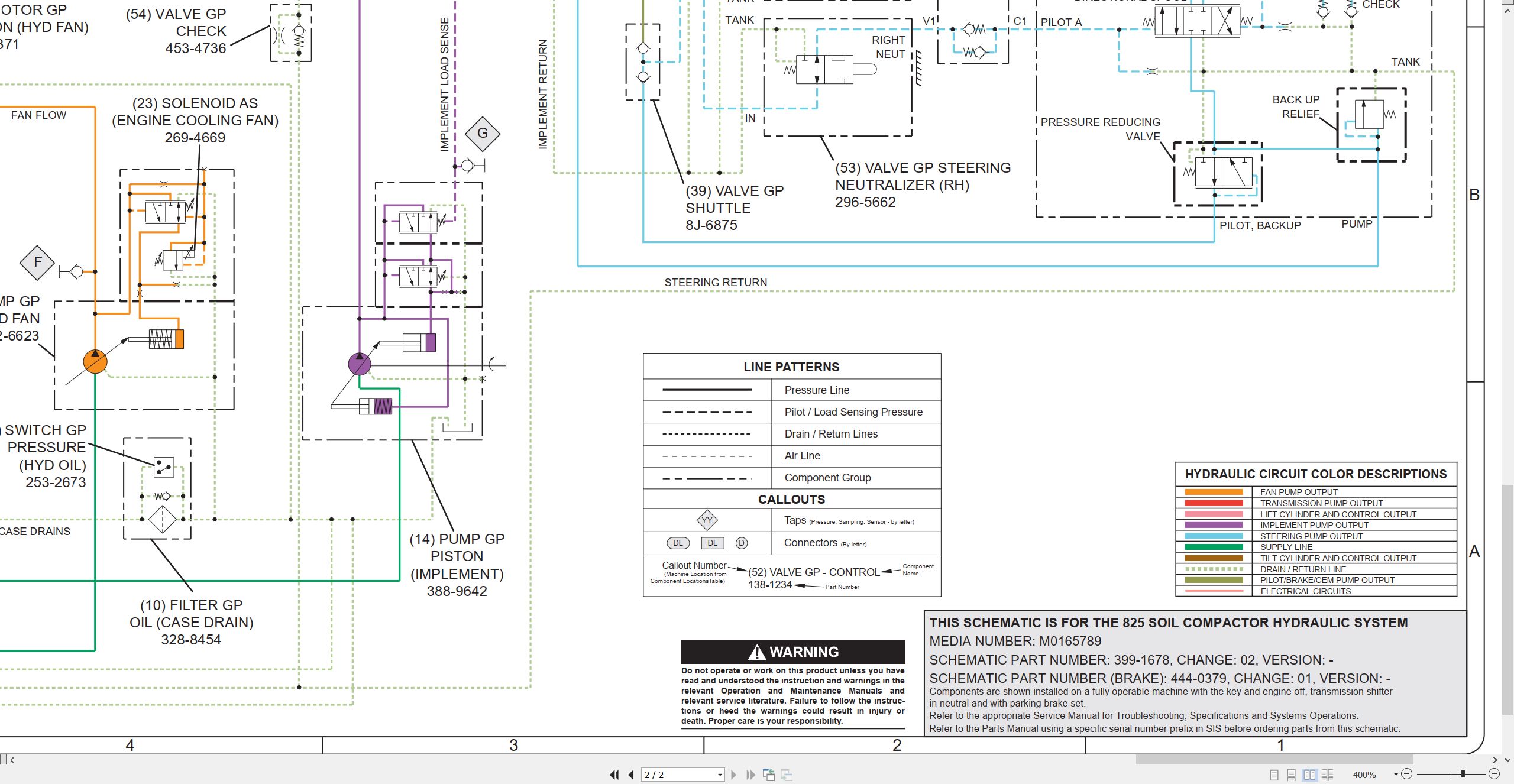 CAT Earthmoving Compactor 825 Electrical Hydraulic Power Train Schematic